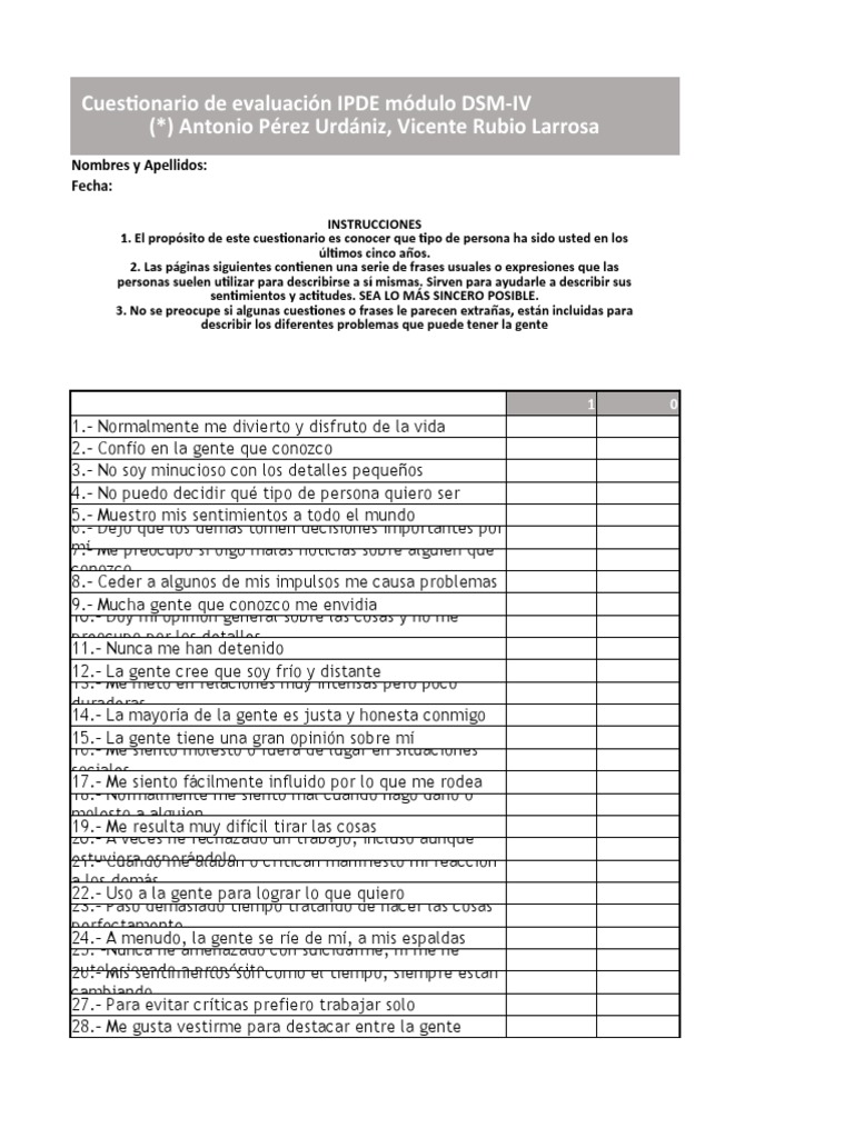 Cuestionario Ipde | PDF