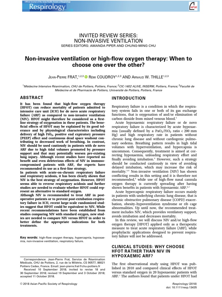 Non-Invasive Ventilation or High-Flow Oxygen Therapy When To Choose One ...