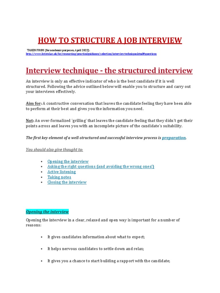Structured Job Interview Guide | PDF | Job Interview | Pregnancy