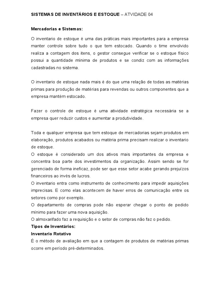 Controle de Estoques e Inventários | PDF | Inventário | Contabilidade