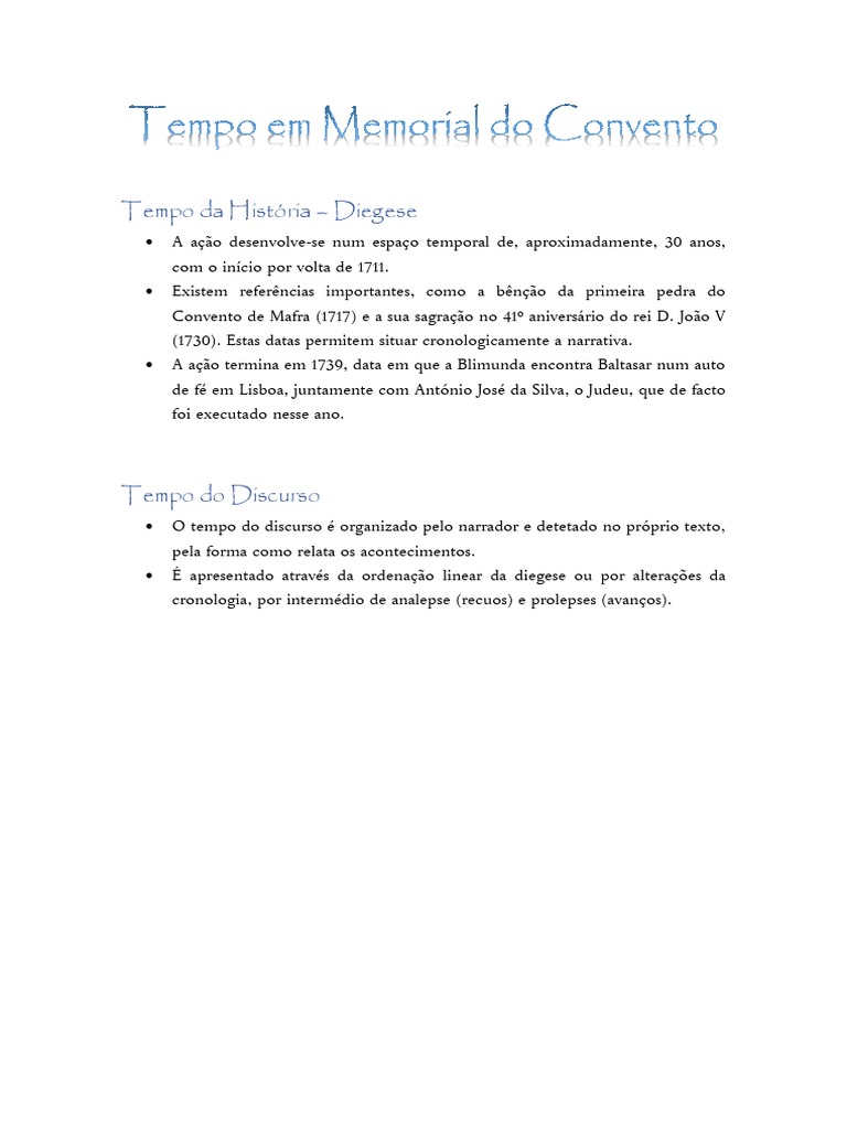 Memorial Do Convento - Tempo e Espaço | PDF