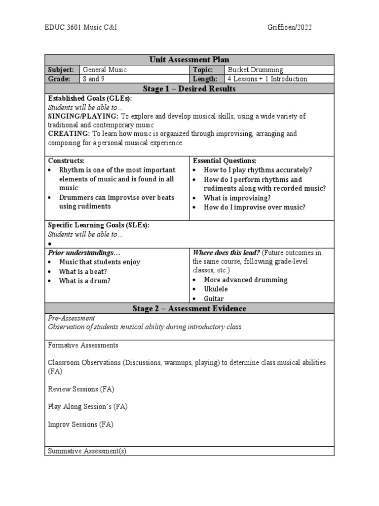 Bucket Drumming Unit for Grades 8-9 | PDF | Educational Assessment ...
