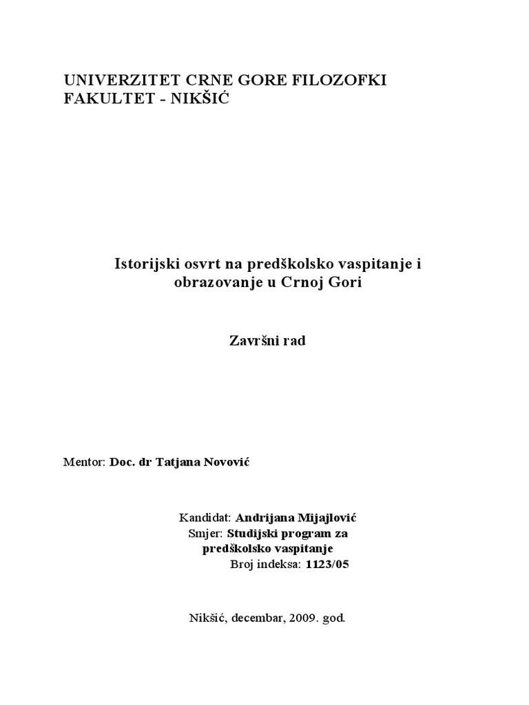 Istorijski Osvrt Na Pred. Vasp. I Obraz. | PDF