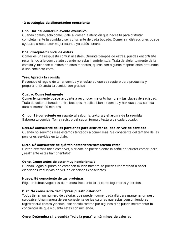 12 Estrategias de Alimentación Consciente | PDF | Alimentos | Comida y ...