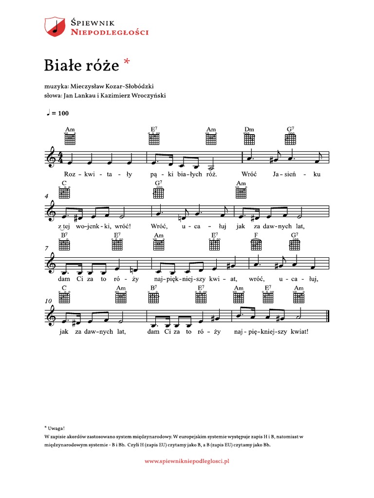 Biale Roze Nuty Akordy | PDF