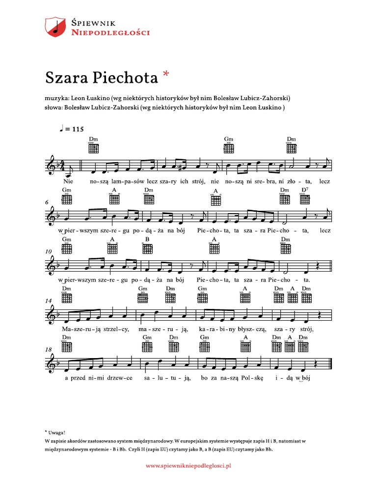 Szara Piechota Nuty I Akordy 1 | PDF