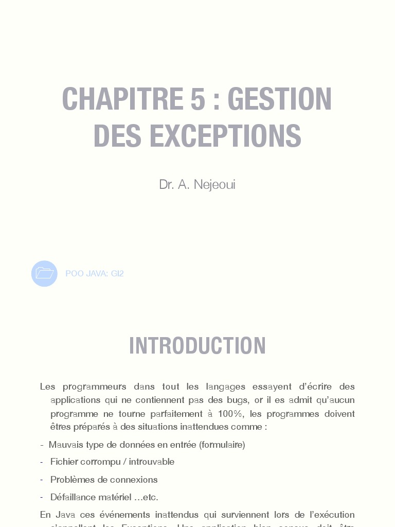 Chapitre5 Exceotions | Descargar gratis PDF | Java (Langage de programmation) | Informatique