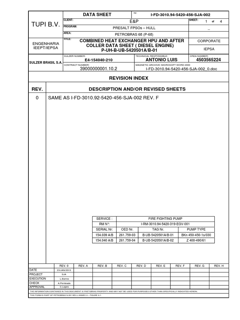 Tupi B.V.: Revision Index Rev. Description And/Or Revised Sheets | PDF ...