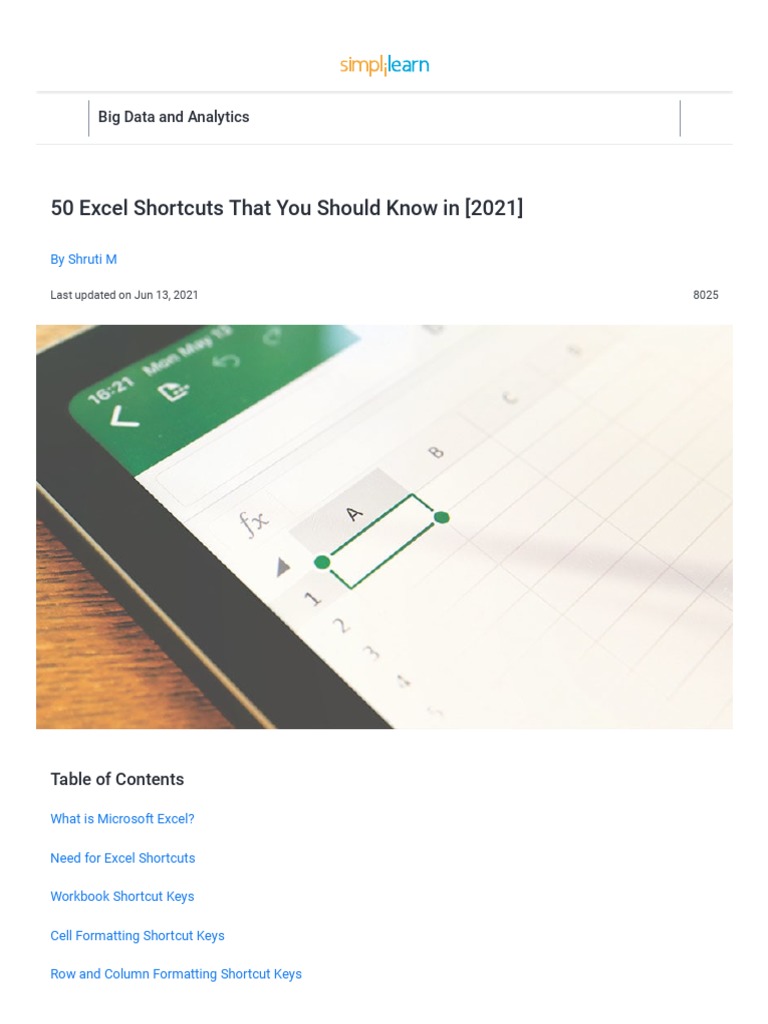 50 Excel Shortcuts That You Should Know in (2021) | Download Free PDF ...