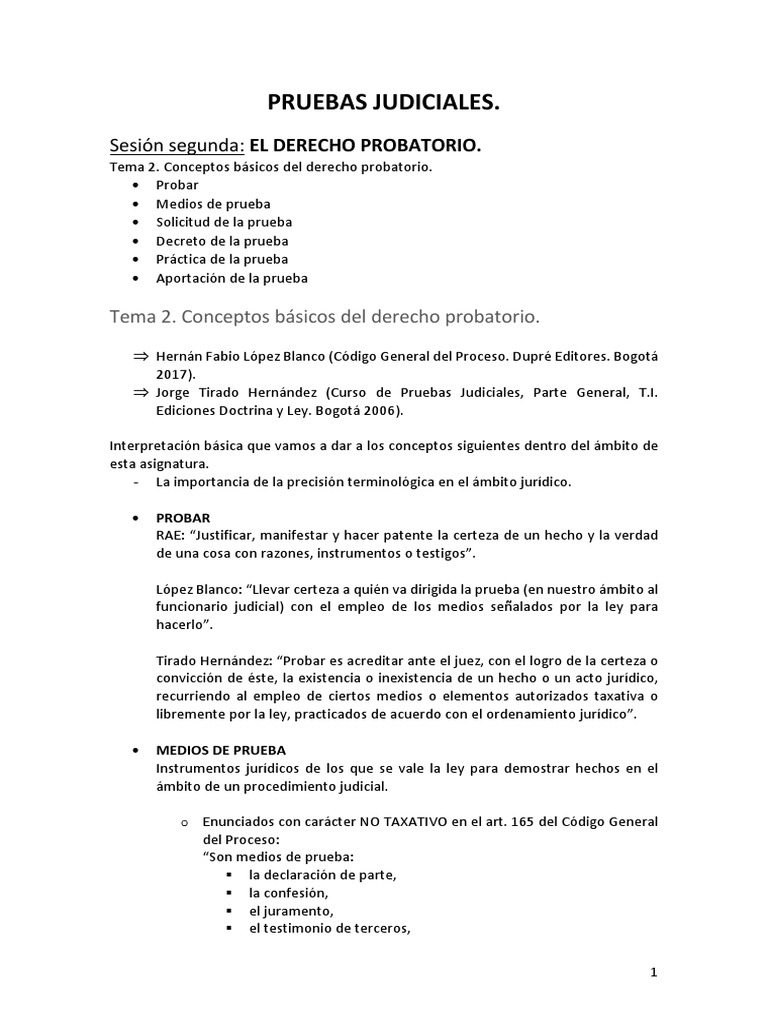 Pruebas Judiciales. Sesion Docente 2. Conceptos Básicos | PDF ...