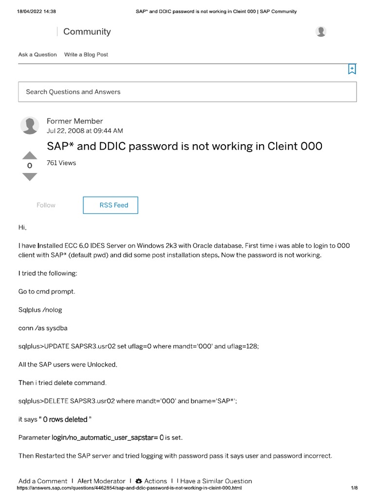 SAP Star and DDIC Password Is Not Working in Client 000 | PDF