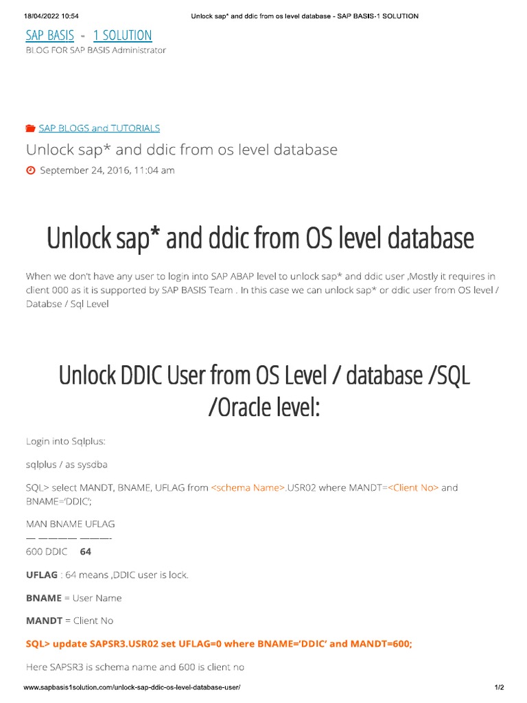 Unlock SAP STAR and Ddic From OS Level Database | PDF