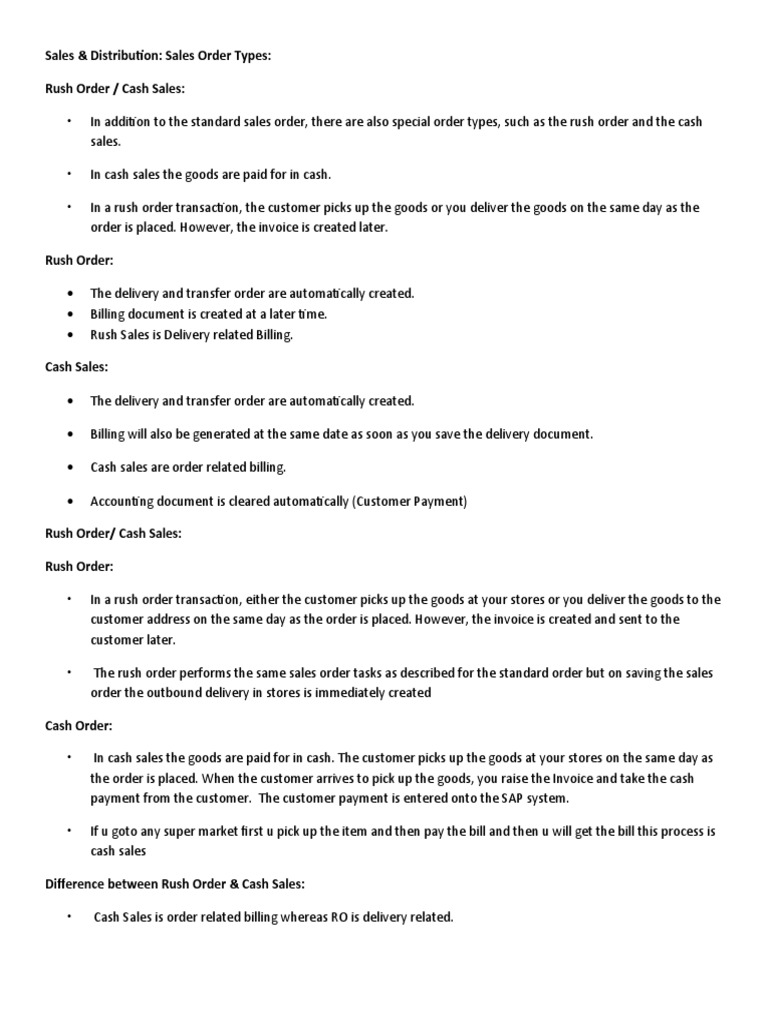 Rush Orders & Cash Sales Explained | PDF | Invoice | Sales