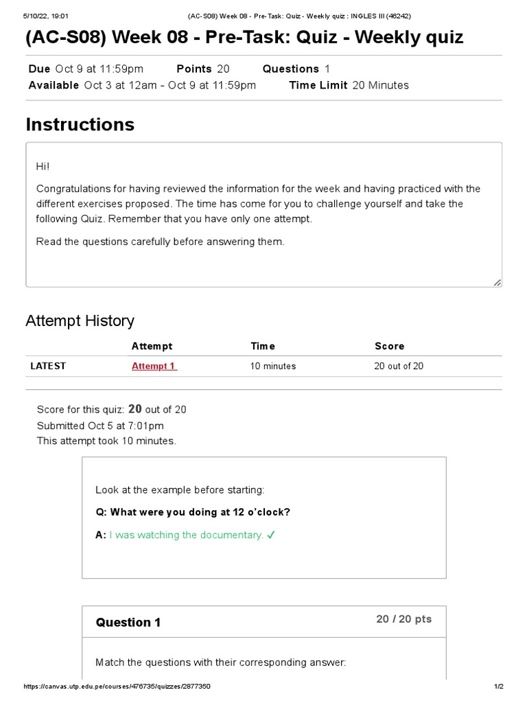 (AC-S08) Week 08 - Pre-Task - Quiz - Weekly Quiz | PDF
