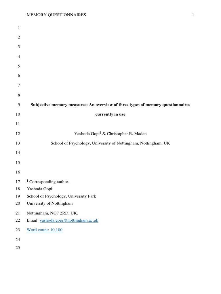 Memory Questionnaires | PDF | Self Efficacy | Memory