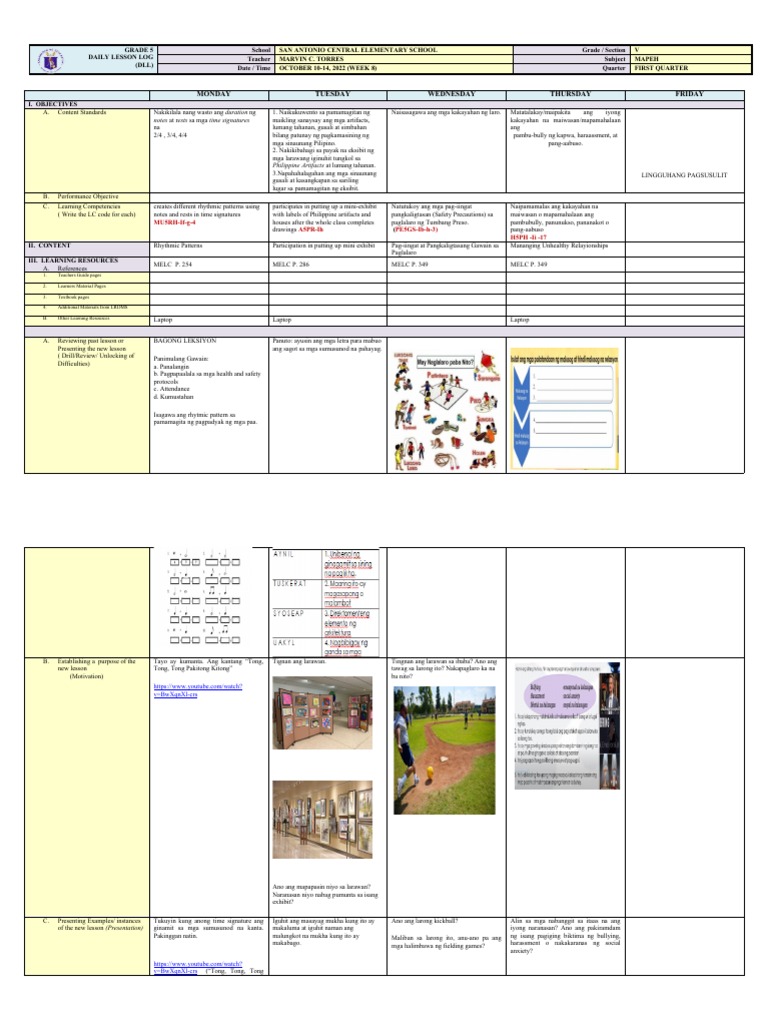 Marvin Q1 W8 Dll-Mapeh 5 | PDF
