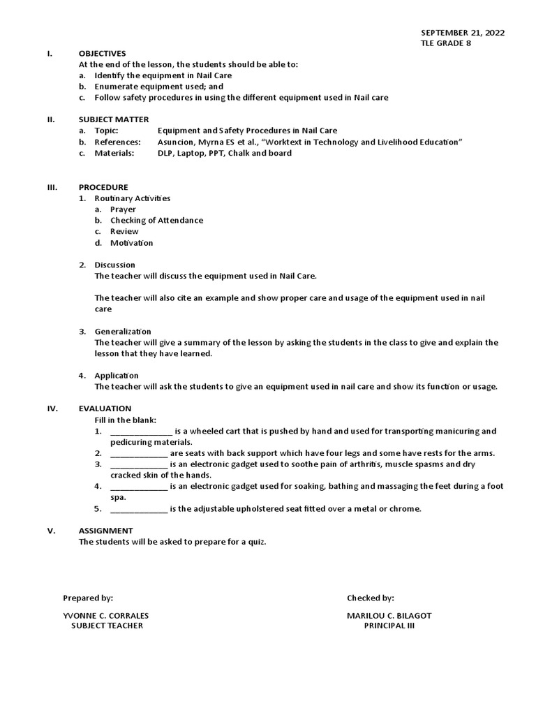 Lesson Plan 8 | PDF | Nail (Anatomy)