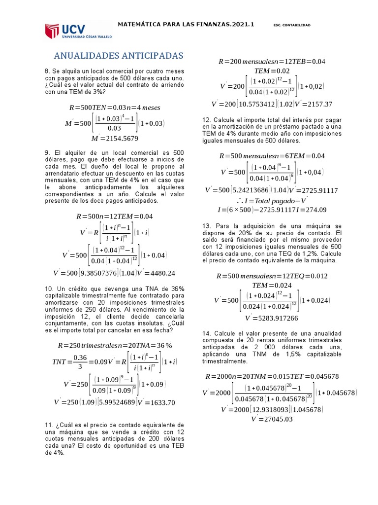 Anualidades Anticipadas Parte 2 | PDF | Servicios financieros | Economias