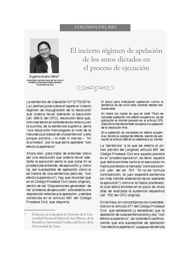 Ariano Deho - Apelación Incierta en Los Autos de La Ejecución (2019 ...