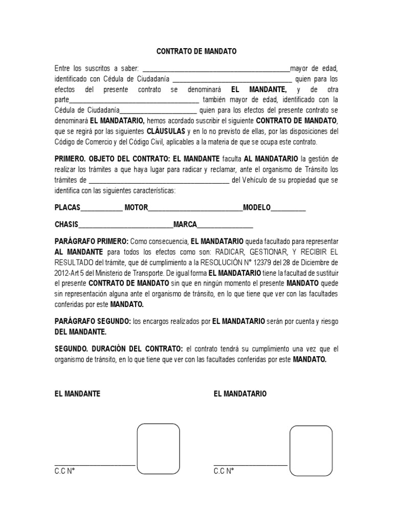 Contrato de Mandato para Trámites Vehiculares | PDF