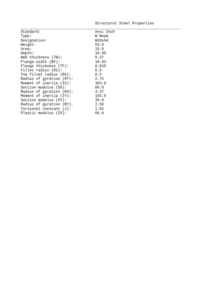 W10x54 Structural Steel Specifications | PDF