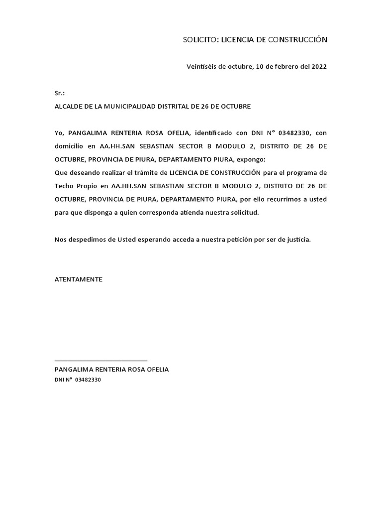 Solicitud Mendives Olaya Victor Maximo | PDF