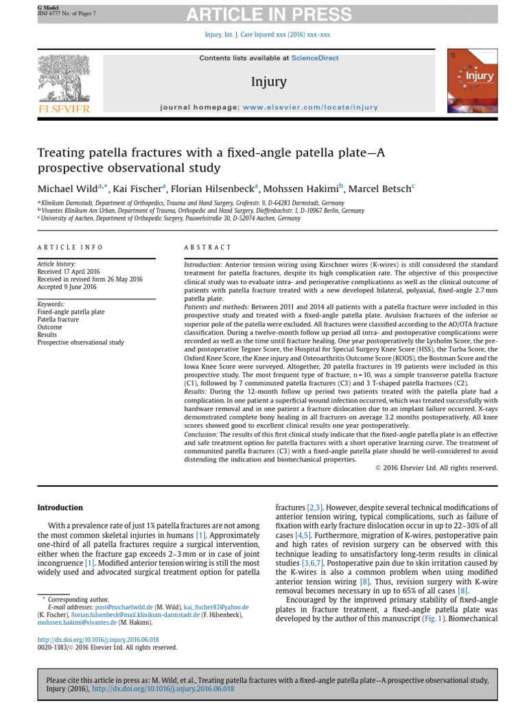 Treating Patella Fractures With A Fixed-Angle Patella Plate | Download ...