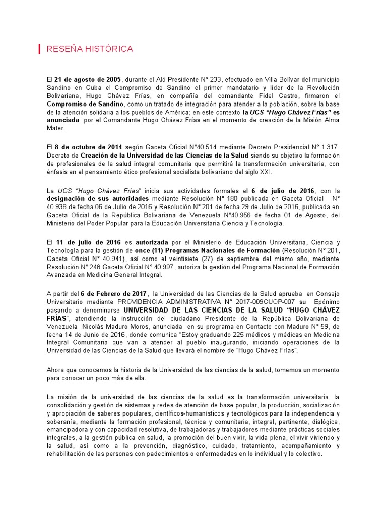 Reseña Histórica Ucs | PDF | Hugo Chavez | Venezuela