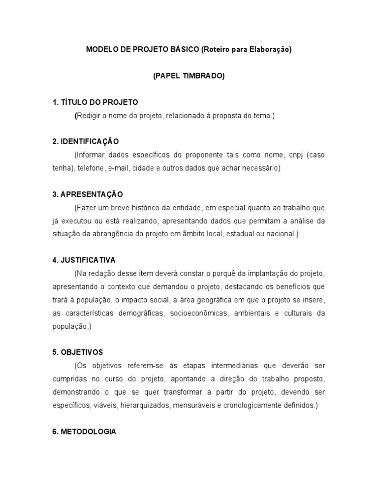 01 Modelo de Projeto em Branco para Preencher | PDF
