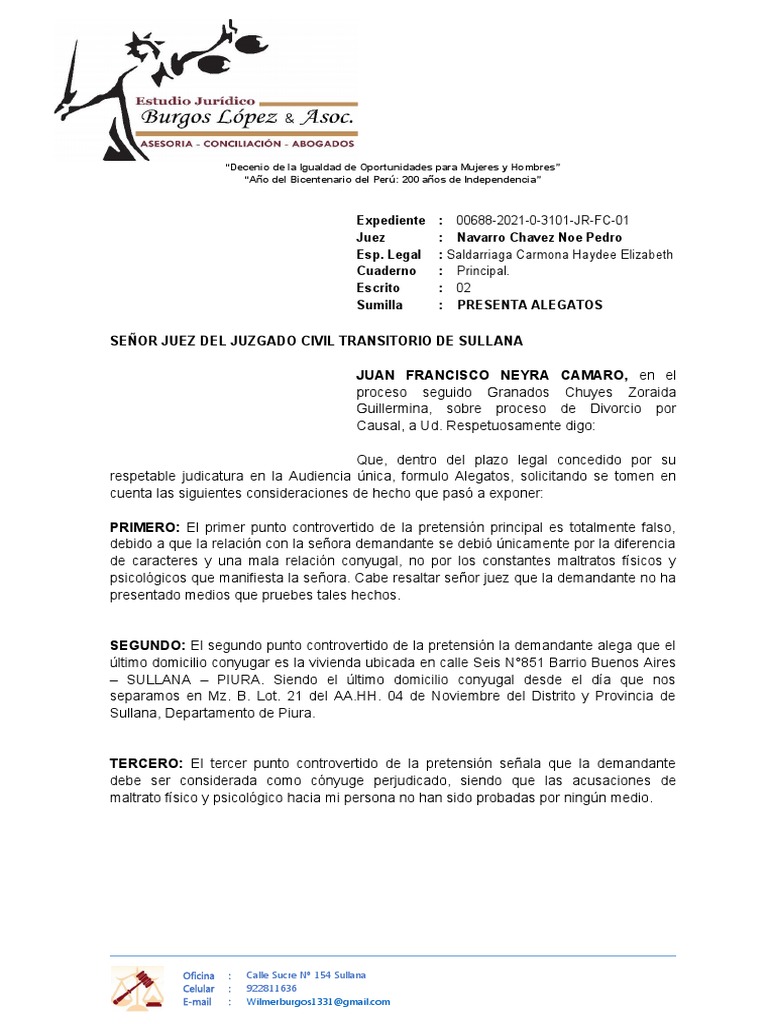 Presenta Alegatos - Neyra Camacho Juan Francisco | PDF | Justicia | Crimen y violencia