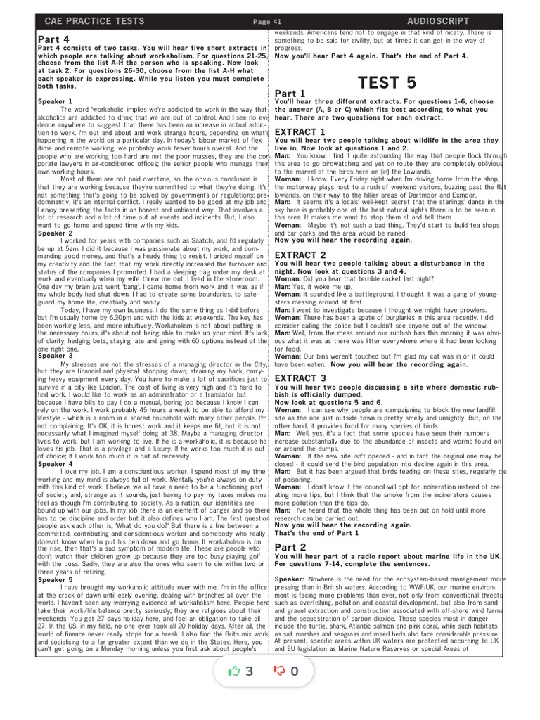 CAE PRACTICE TESTS AUDIOSCRIPT PAGE 41 | PDF | Cost Of Living | Panic ...