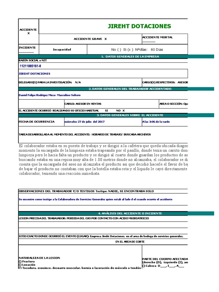 F1-Investigacion - Accidente - Grave - Res - 1401 (1) Jireh Dotaciones | PDF | Lesión | Herida