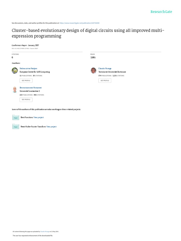 Cluster-Based Evolutionary Design of Digital Circu | PDF | Parallel ... Cluster-Based Evolutionary Design of Digital Circu | PDF | Parallel ...