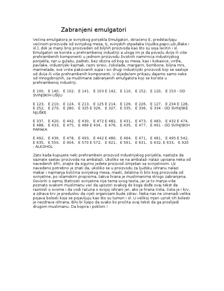 Zabranjeni Emulgatori | PDF