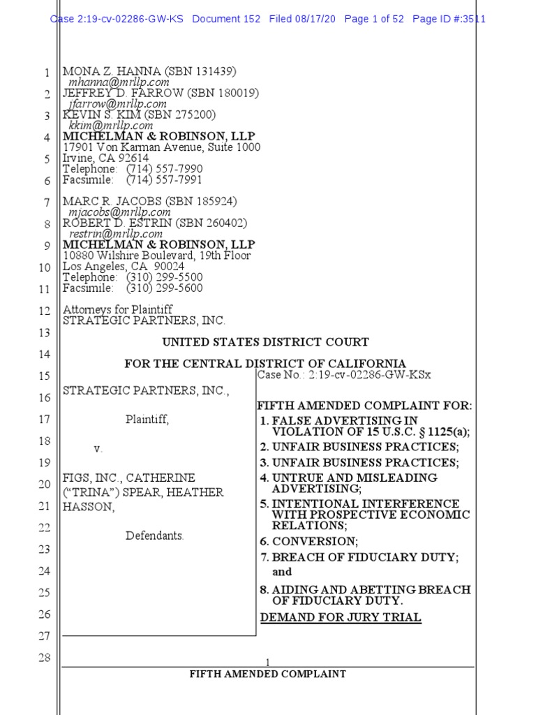 STRATEGIC PARTNERS, INC., Plaintiff, v. FIGS, INC., CATHERINE ("TRINA ...