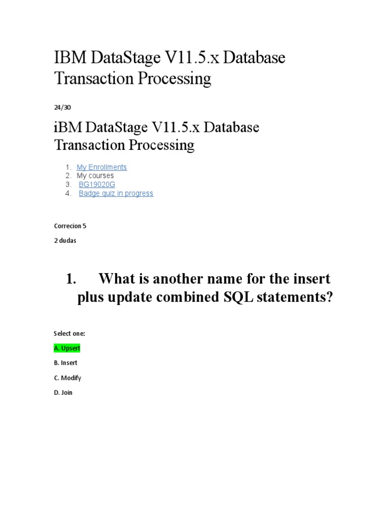 IBM DataStage V11.5.x Database Transaction Processing | PDF | Databases | Sql
