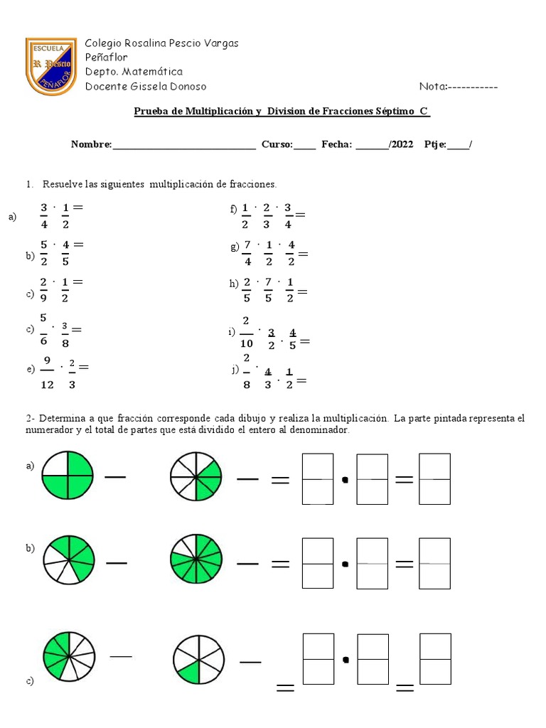 Multiplicacion y Division de Fracciones Septimo | PDF | Conceptos matemáticos | Álgebra