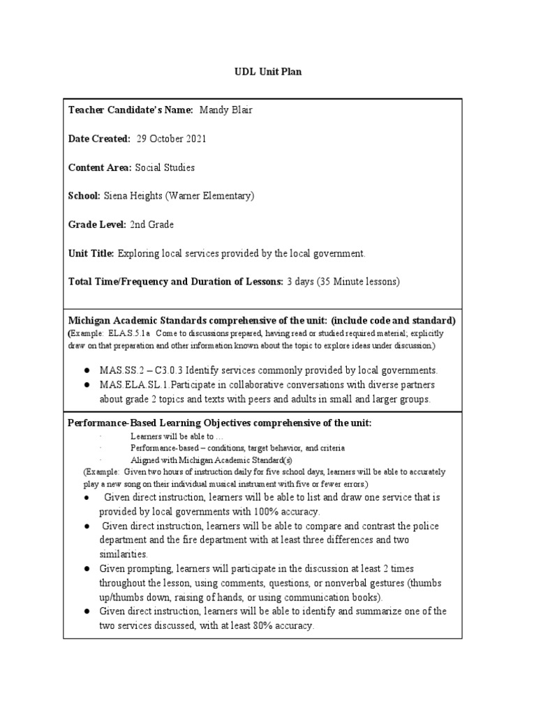 Elementary Unit Plan-Mb | PDF | Learning | Educational Assessment