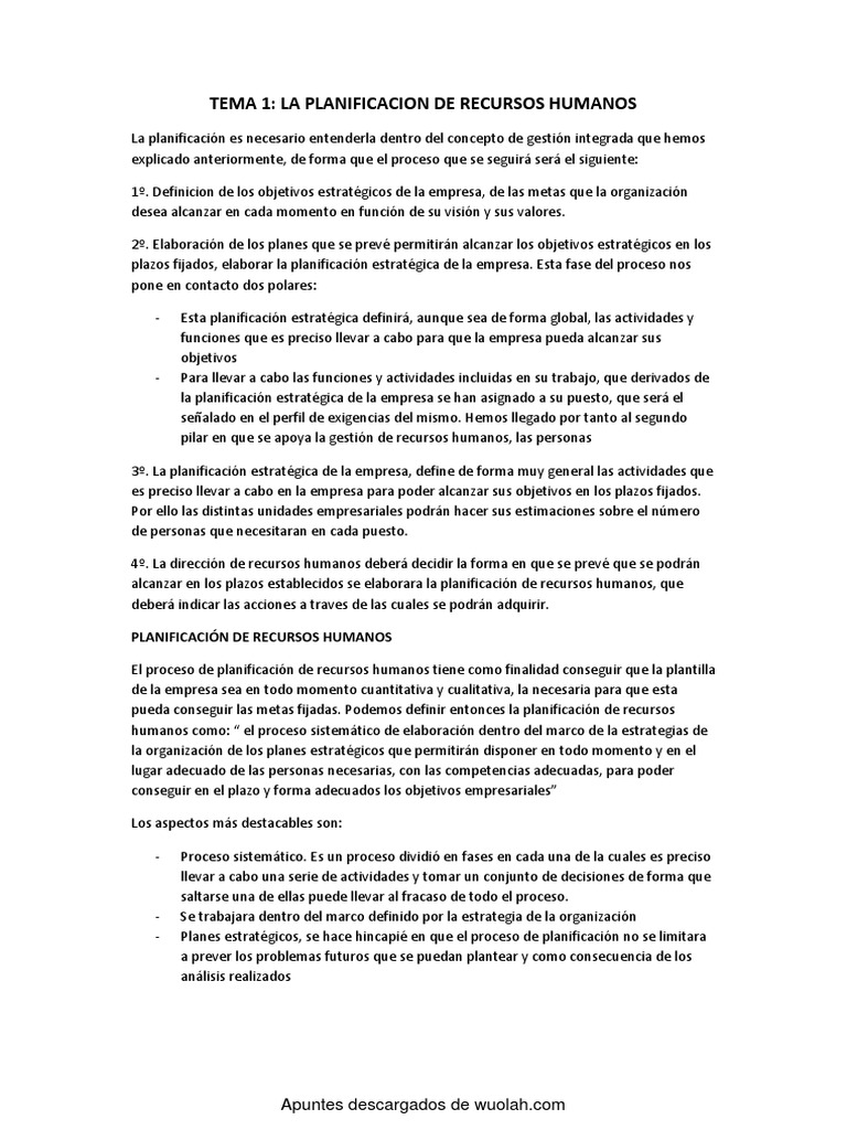 La Planificación de Los Recursos Humanos | PDF | Gestión de recursos humanos | Planificación
