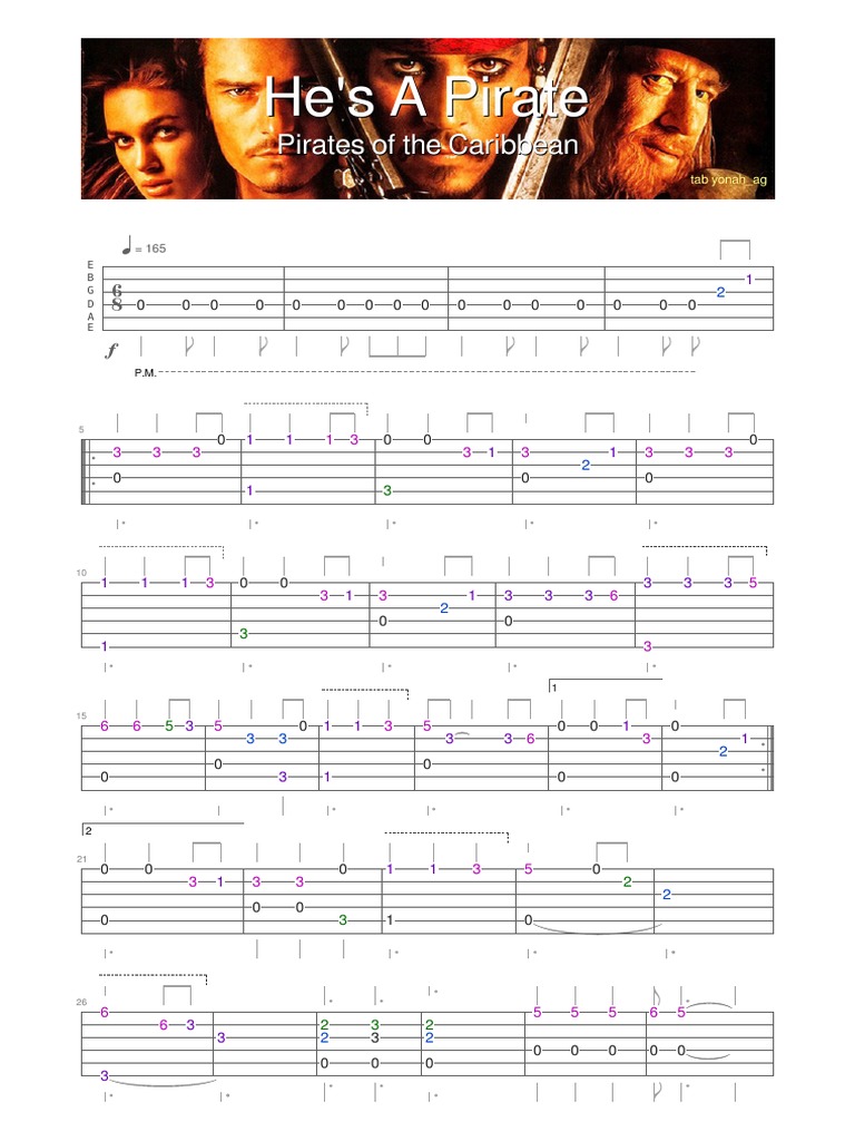 Pirates of The Caribbean - Hes A Pirate Guitar Tab | PDF | Chordophones ...