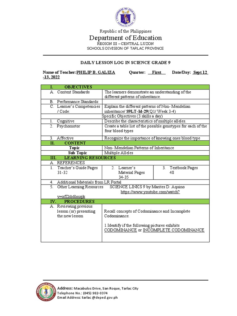 Science Melc g9 q1 Week 4 DLL | PDF | Allele | Genetics