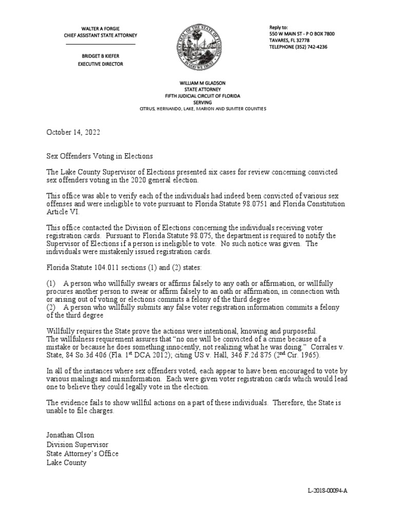 Lake County Sex Offender Statement Pdf U S State Crimes