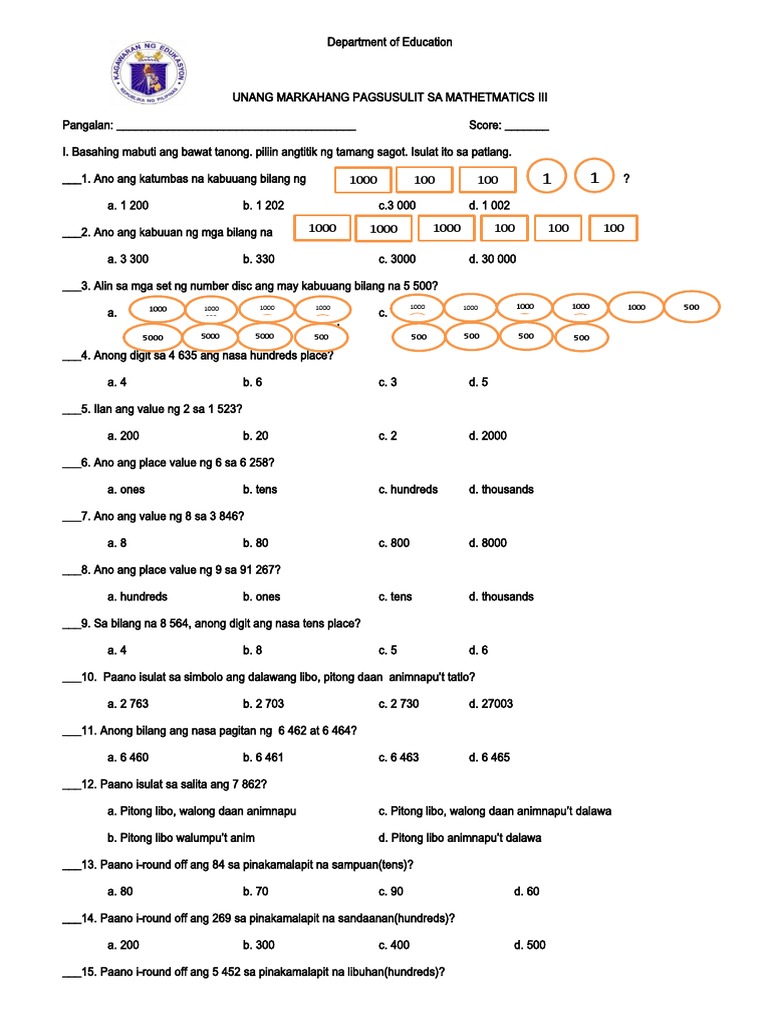 GRADE 3 FIRST PERIODICAL TEST With TOS MATH | PDF