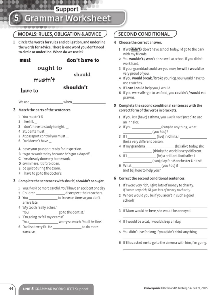 Achievers B1 Grammar Worksheet Support Unit 5 | PDF | Linguistic ...