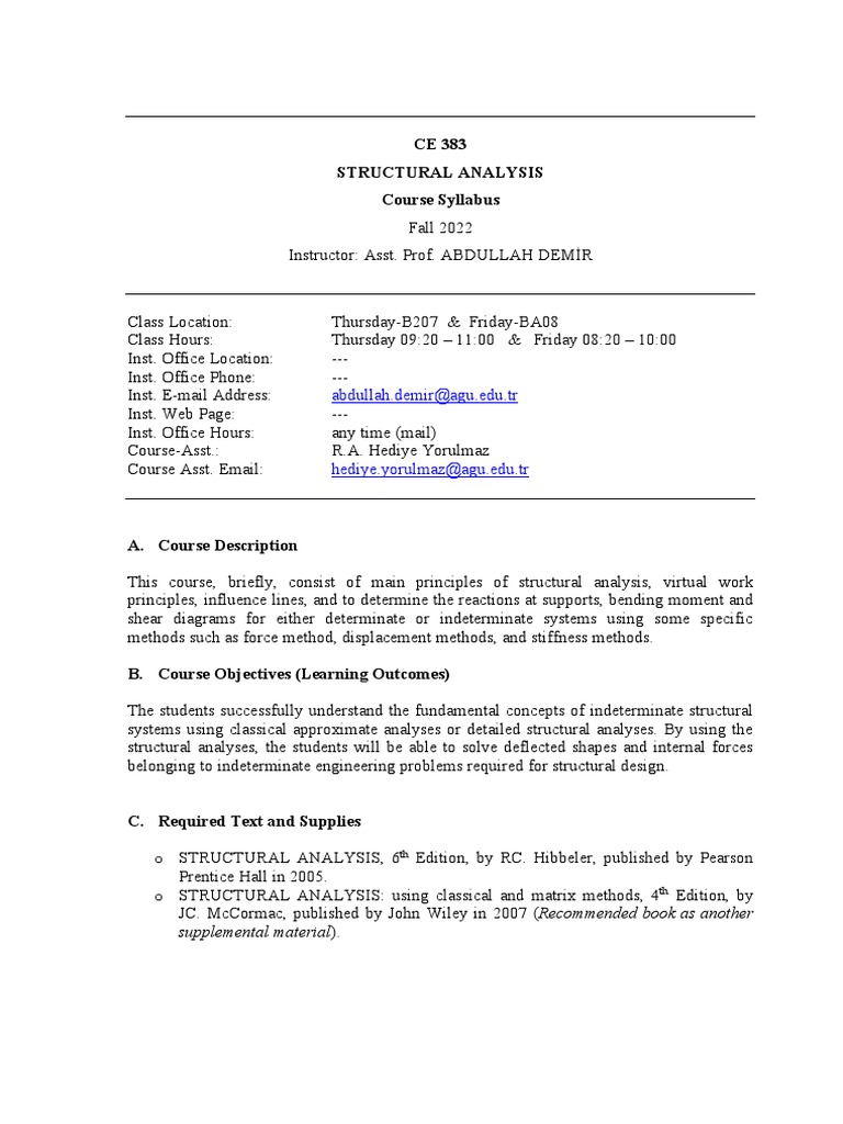 Syllabus - Structural Analysis Revised | PDF | Structural Analysis ...