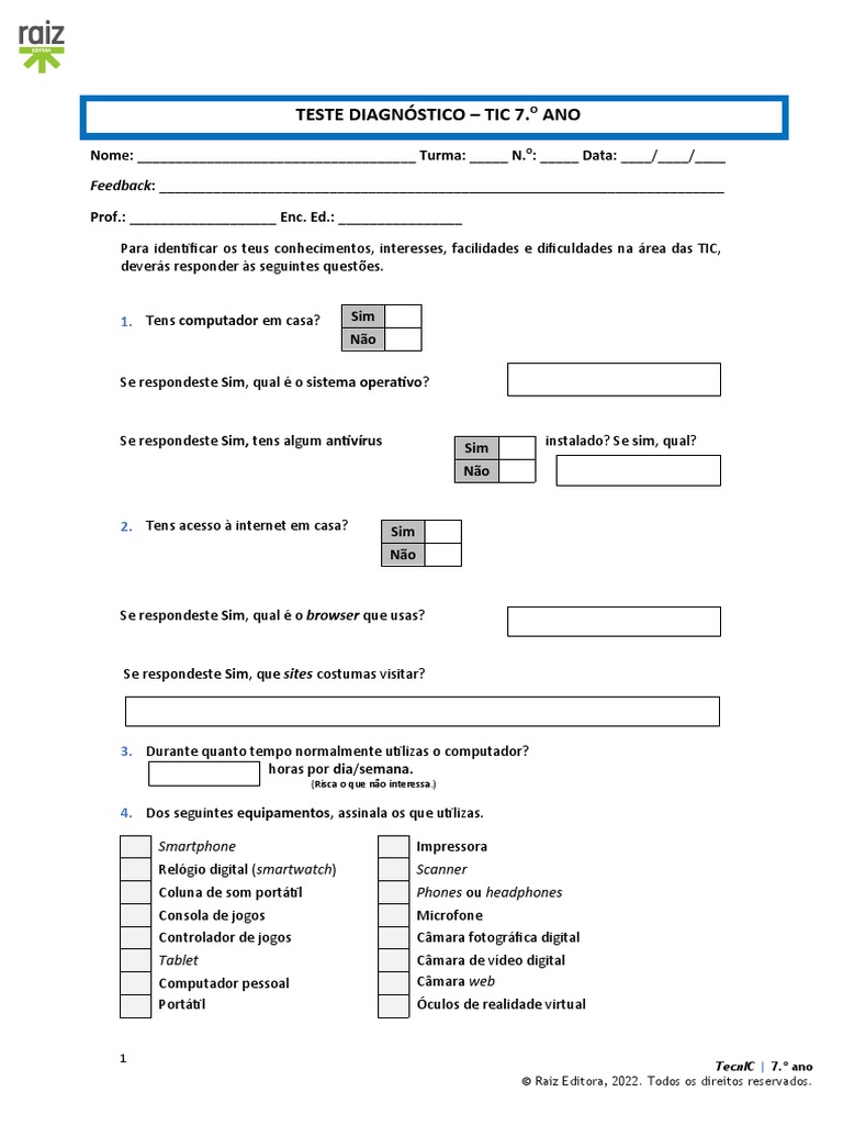 Re Tic8 8ano Teste Diagnostico Tic 7ano Enlset22 | PDF | Internet ...
