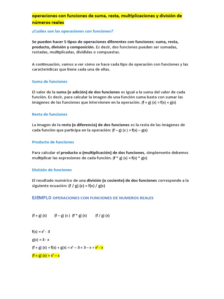 Operaciones Con Funciones de Sumas, Resta, Multiplicacion y Division-1 | PDF
