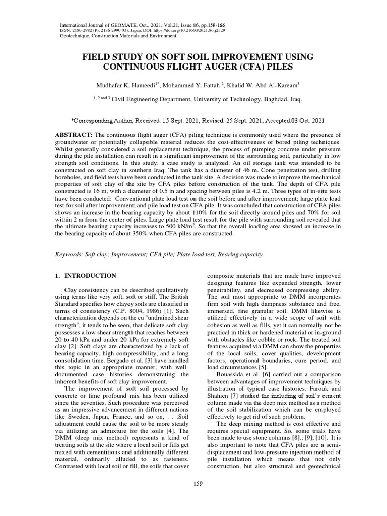 Field Study On Soft Soil Improvement Using Continuous Flight Auger (Cfa) Piles | Download Free ...