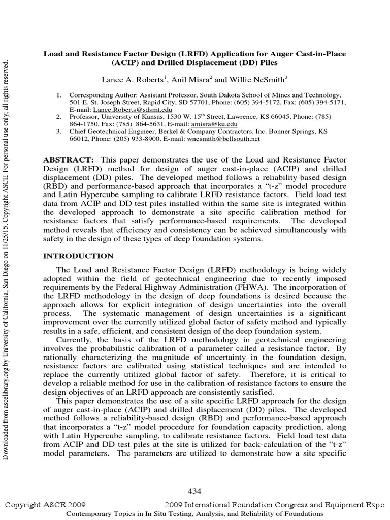 Load and Resistance Factor Design (LRFD) Application For Auger Cast-In ...