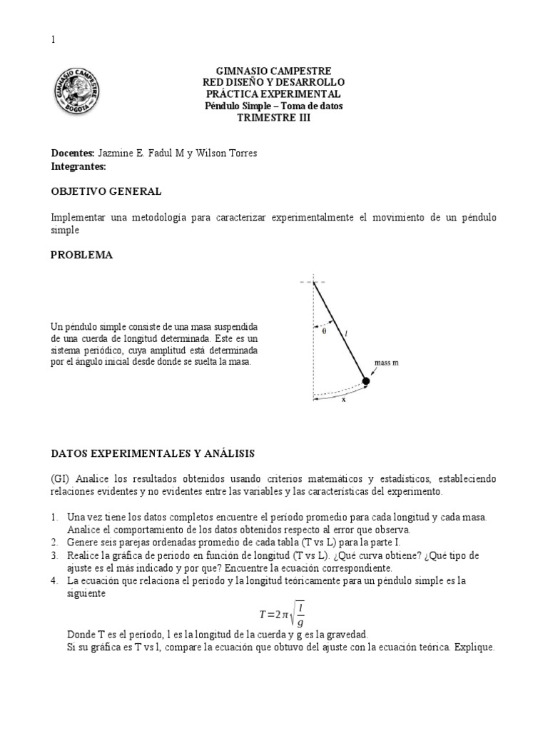Práctica Experimental - Análisis de Datos | PDF | Péndulo | Ecuaciones